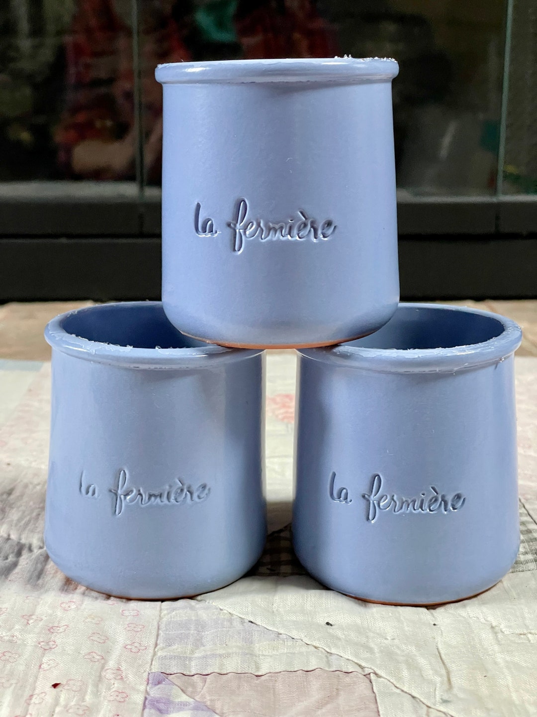 La Fermiere Oui Yogurt 5 Ounce Set of Three 3 French Blue Jars Pot ...