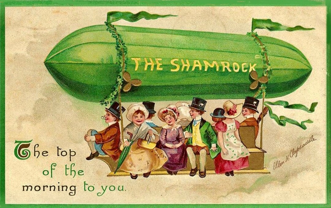 Saint Patrick Blimp Green Clapsaddle Graphic Image Art Fabric Block ...