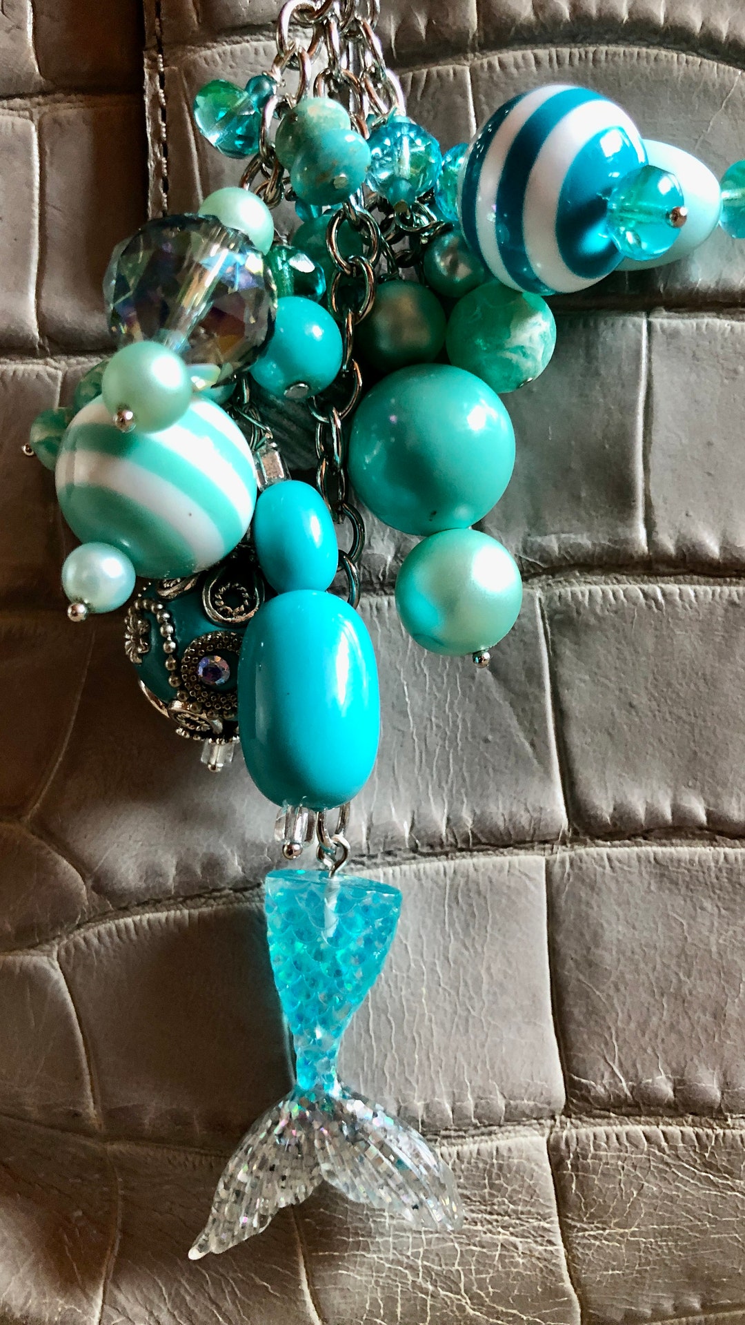 Mermaid Tail Beaded Purse Charm Keychain, Aqua Turquoise Accessory - Etsy