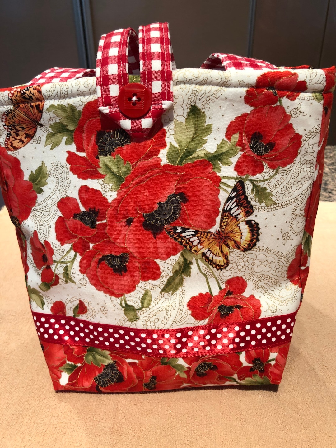 Red Poppies Butterfly Tote Bag Handmade Doodaba Handbag - Etsy
