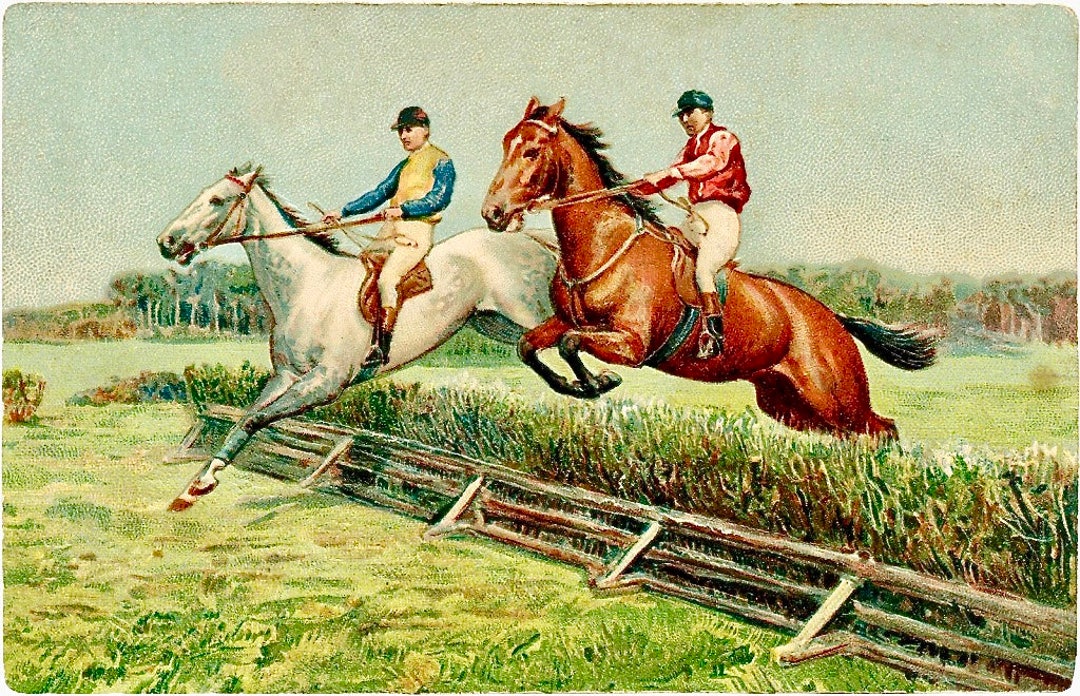 Vintage Victorian Horses Equestrian Graphic Image Art Fabric Block ...