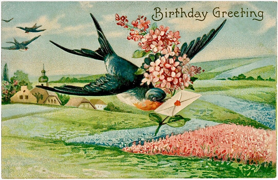 Bluebird Birthday Card Graphic Image Art Fabric Block Doodaba ...