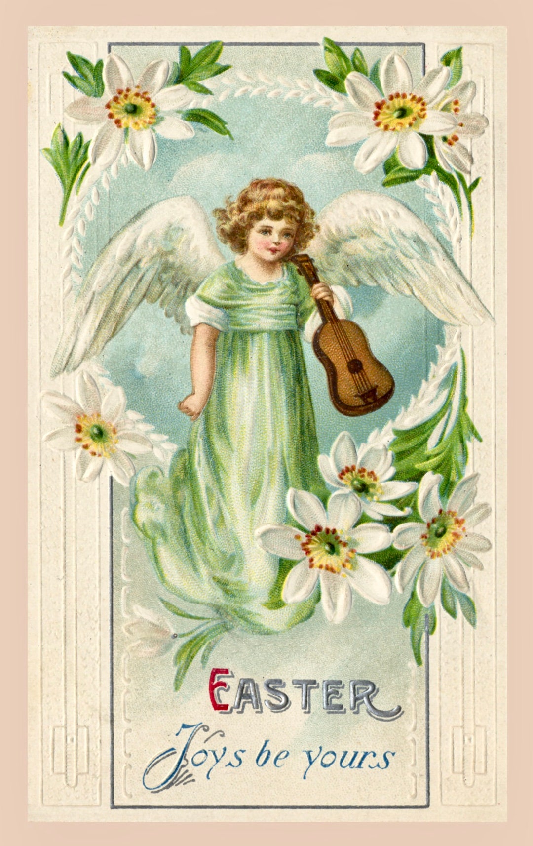 Vintage Easter Angel Cherub Violin Victorian Graphic Image Art Fabric ...