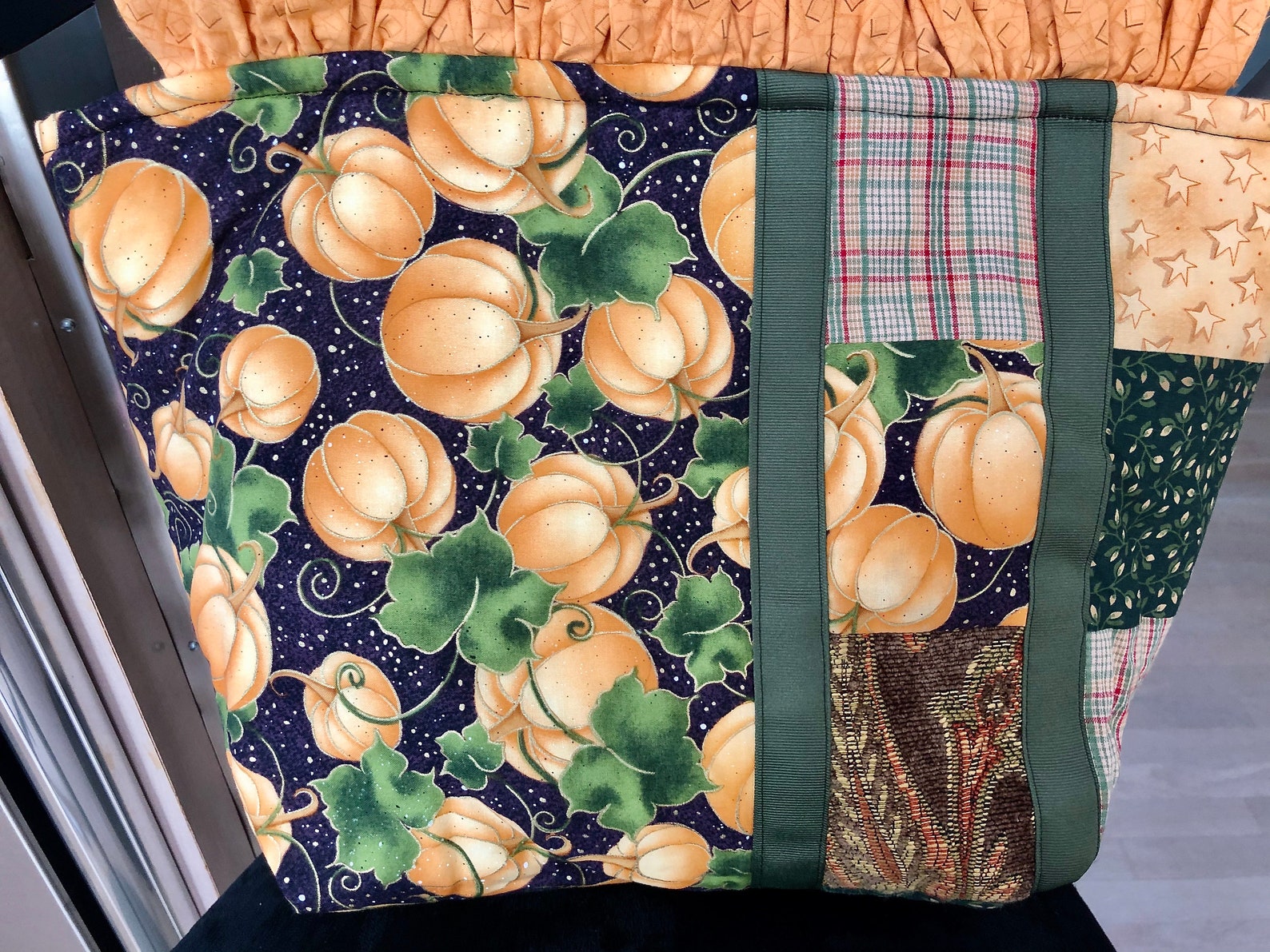 Pumpkins Fall Autumn Quilted Ruffle Tote Bag Handmade Doodaba - Etsy