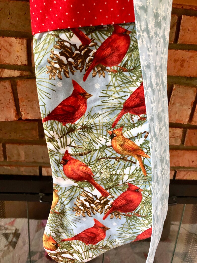 Red Cardinals Reversible Bow Corduroy Cuff Christmas Stocking - Etsy