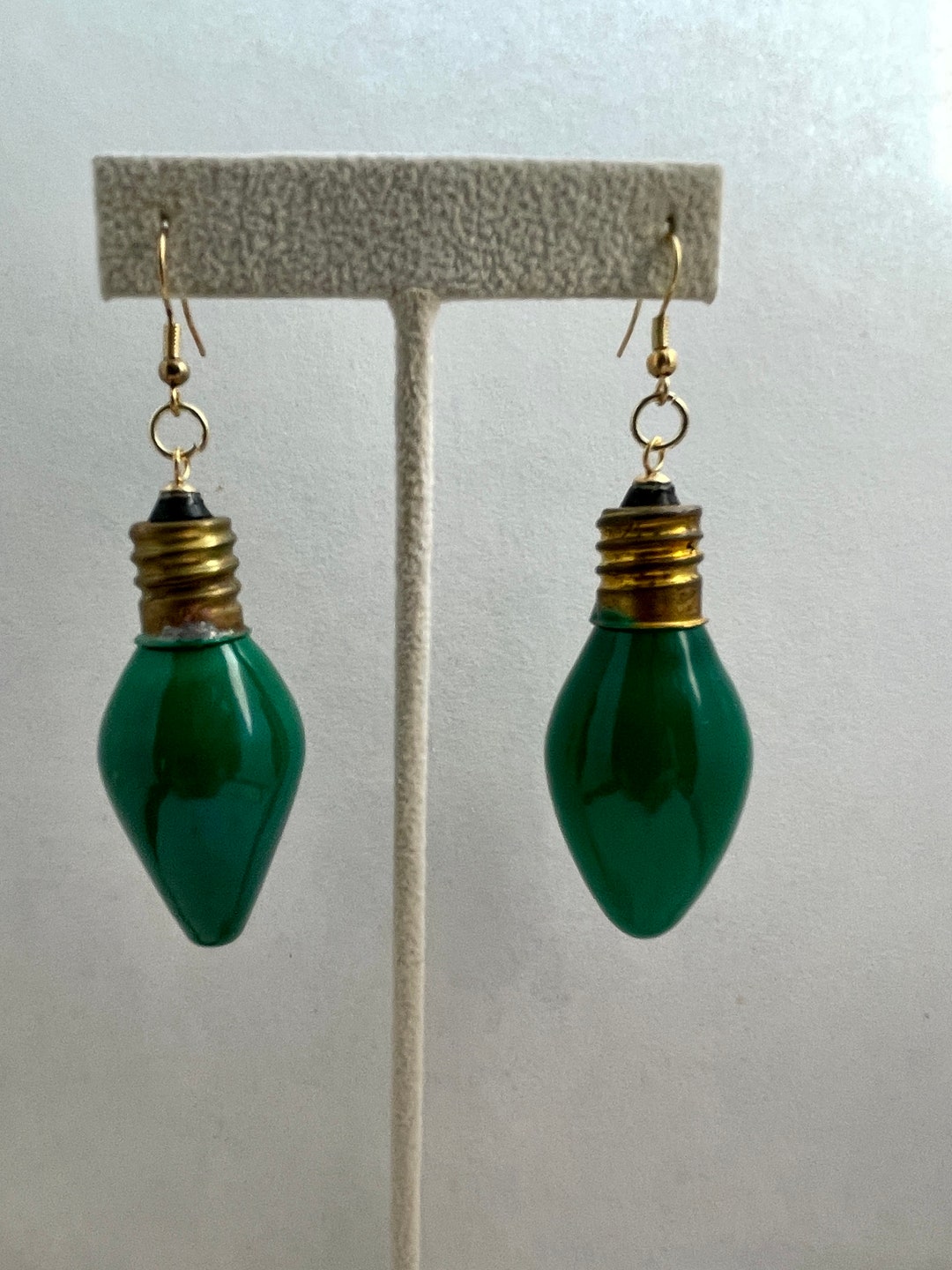 Vintage Christmas Green Glass Christmas Light Bulb Gold Dangle - Etsy