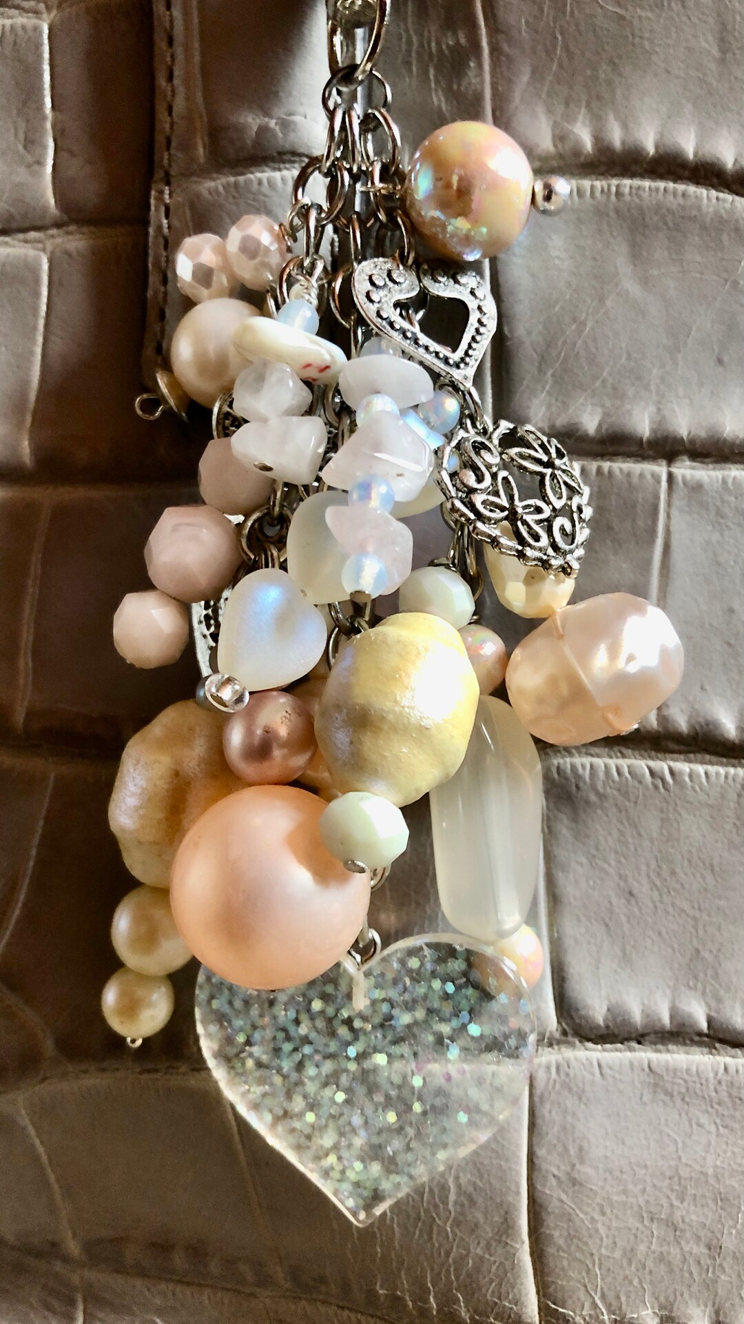 Heart Glitter Pale Pink Opal Heart Purse Clip Charm Keychain Backpack ...