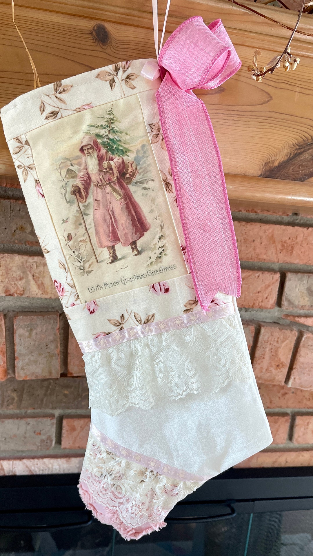 Pink Mauve Christmas Stocking Vintage Victorian Santa Claus Picture ...