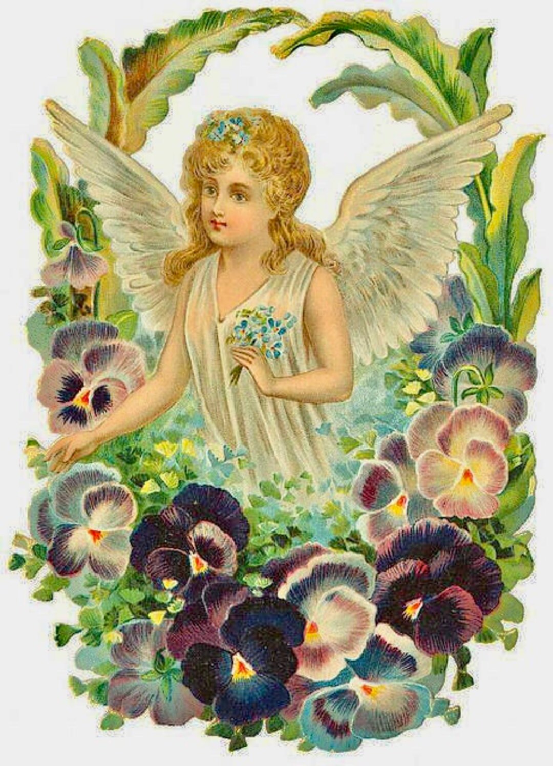 Garden Nymph Pansies Angel Cherub Fairy Graphic Image Art Fabric Block ...