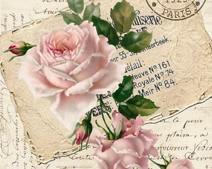 Vintage Victorian Pink Rose Postmark Postcard Graphic Image Art Fabric ...