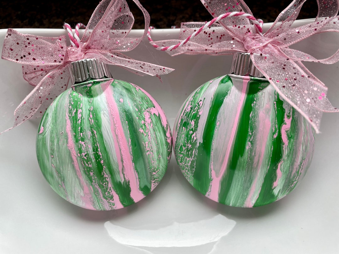 Pink Sap Green Metallic White Christmas Marble 2 Two Pour Painted ...