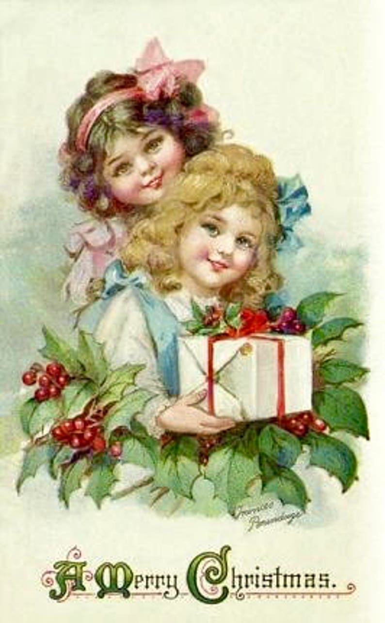 Vintage Christmas Girls Clapsaddle Graphic Image Art Fabric Block ...