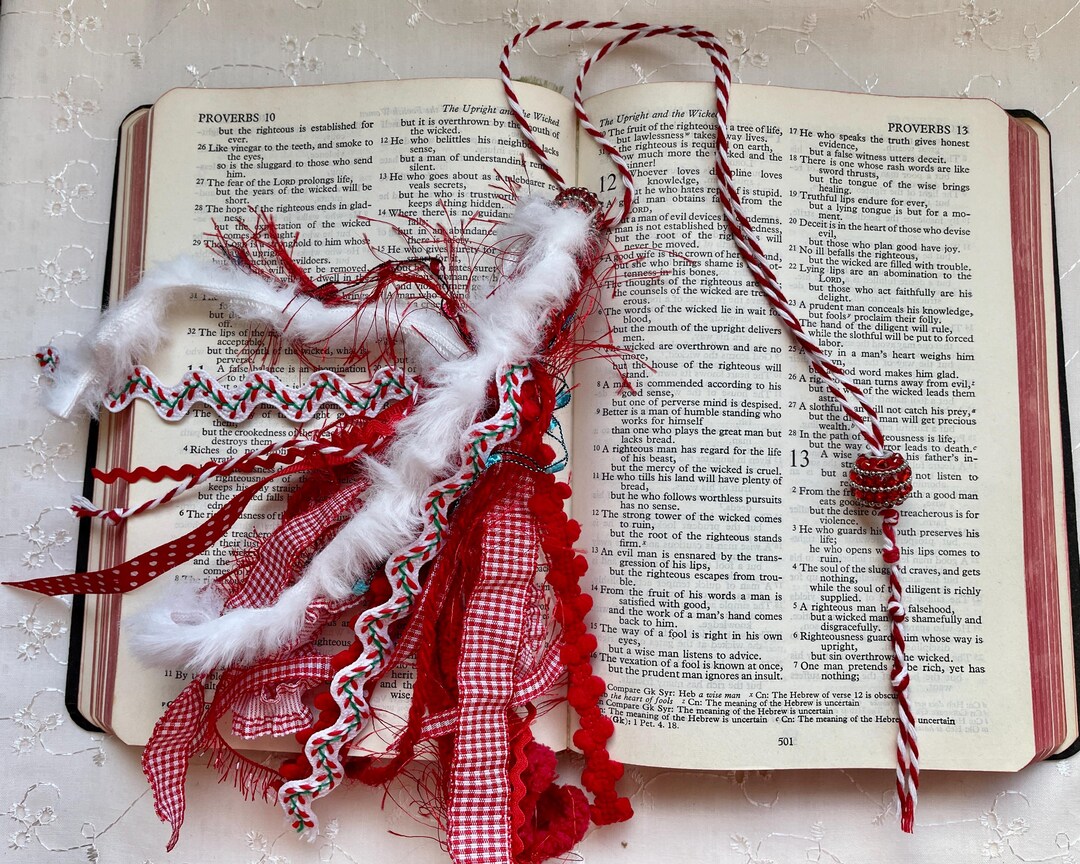 Bible Tassel Red White Book Tassel Junk Journal Bookmark Shabby Chic ...