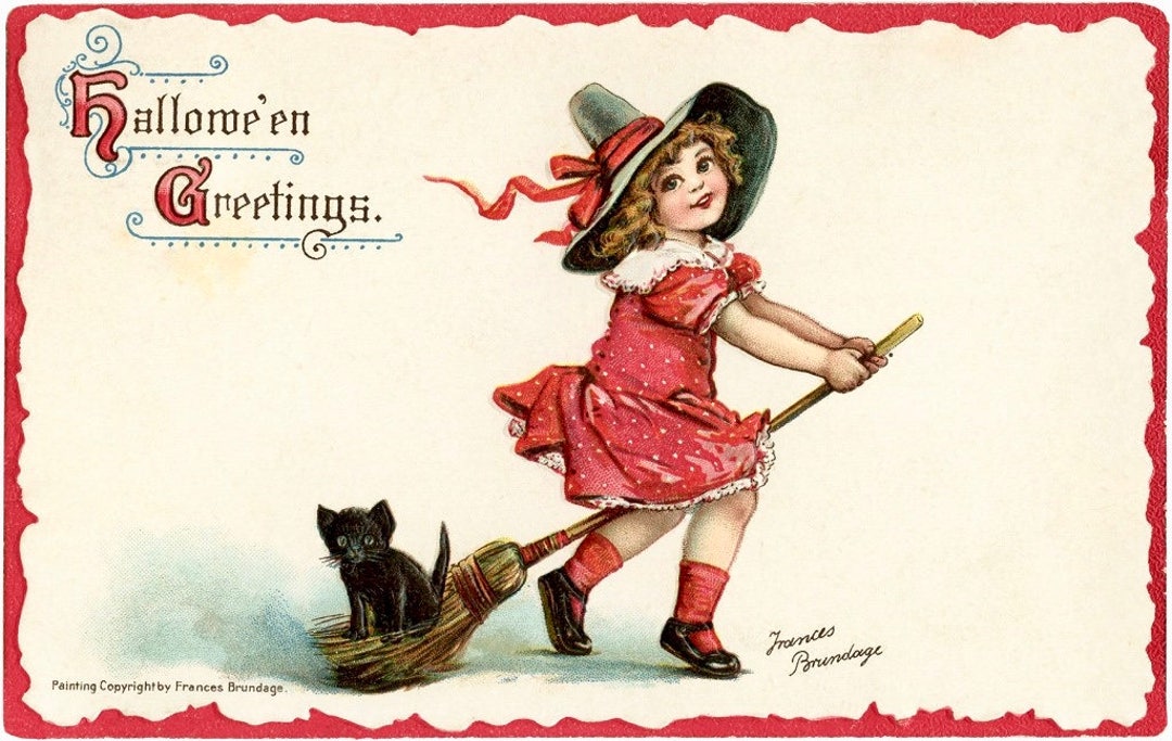 Vintage Victorian Halloween Girl Witch Brundage Graphic Image Art ...