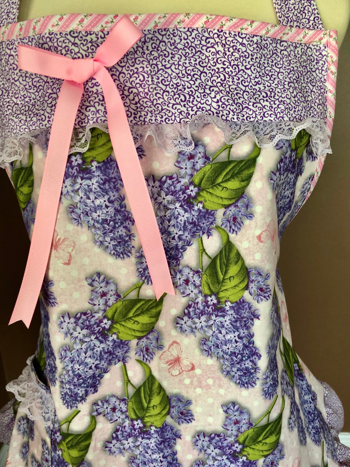 Pink Lavender Purple Lilacs Ruffle Full Vintage Style Apron - Etsy