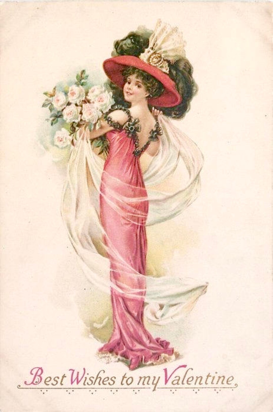 Vintage Victorian Pink Harrison Fisher Woman Valentine Graphic Image ...
