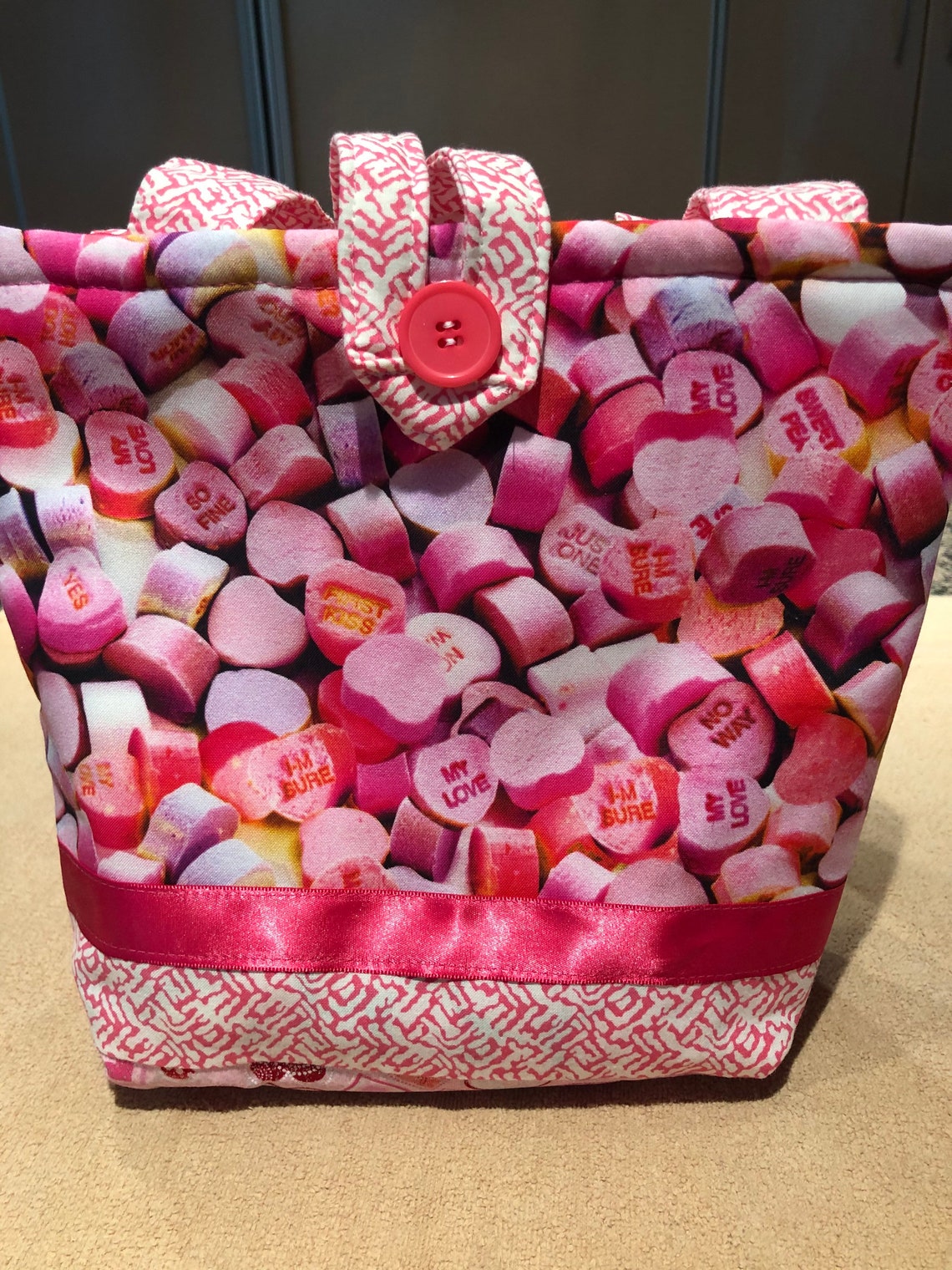 Valentine Pink Conversation Hearts Tote Bag Handmade Doodaba - Etsy