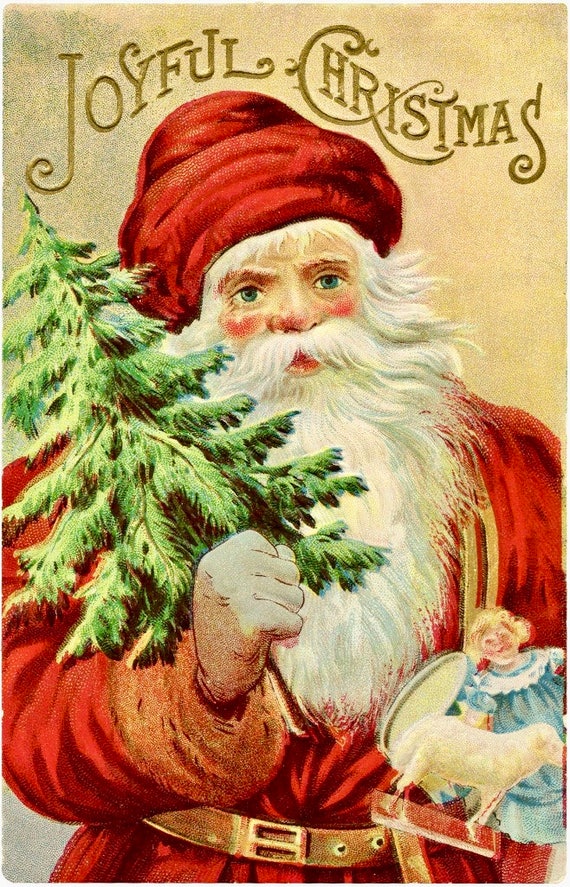 Craft Supplies & Tools Victorian Christmas Santa Postcard Cotton Fabric ...
