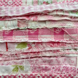 Pink White Primitive Rag Ribbon Tattered Trim Cottage Craft Fabric ...