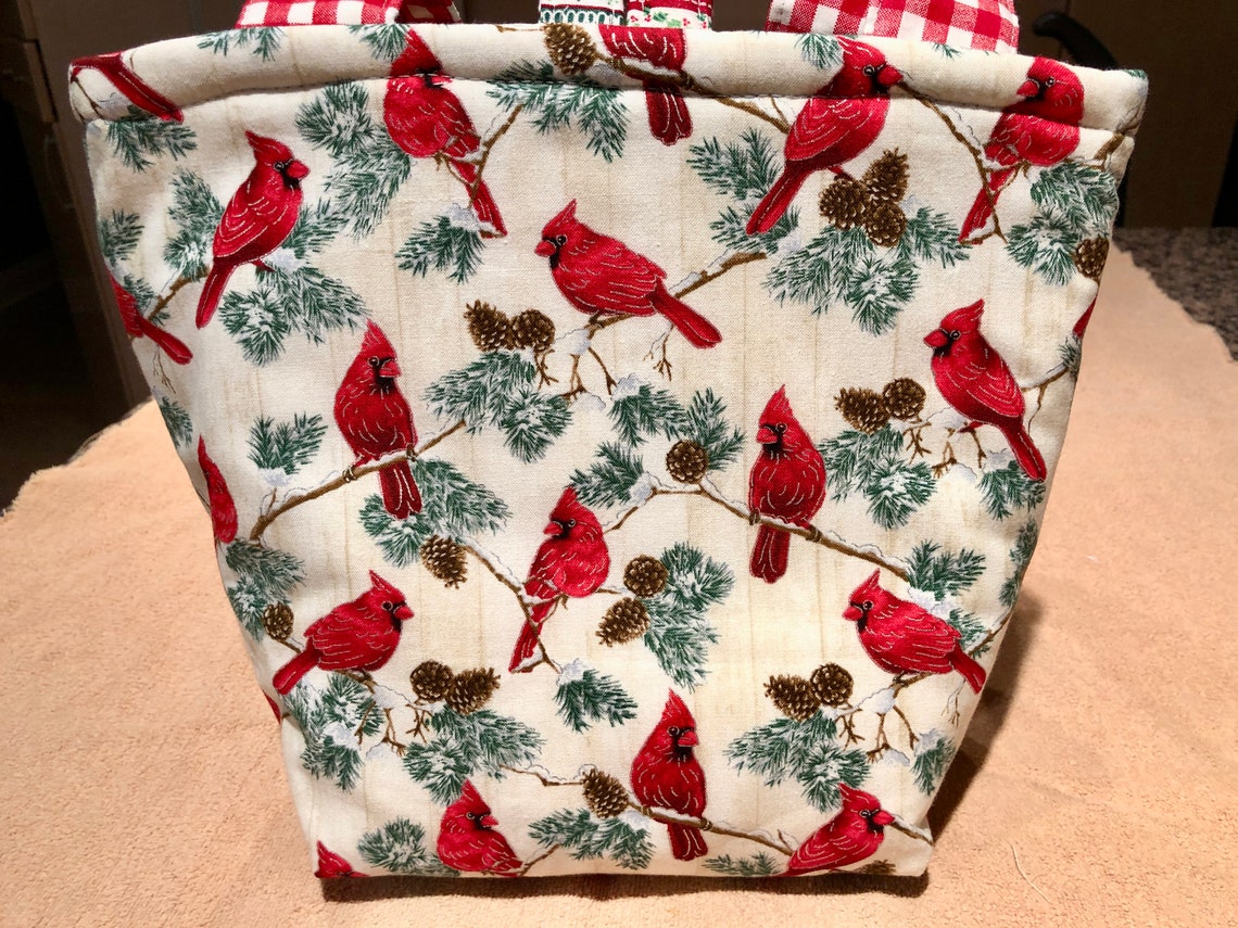 Christmas Cardinal Red Bird Green Patchwork Tote Bag Handmade - Etsy