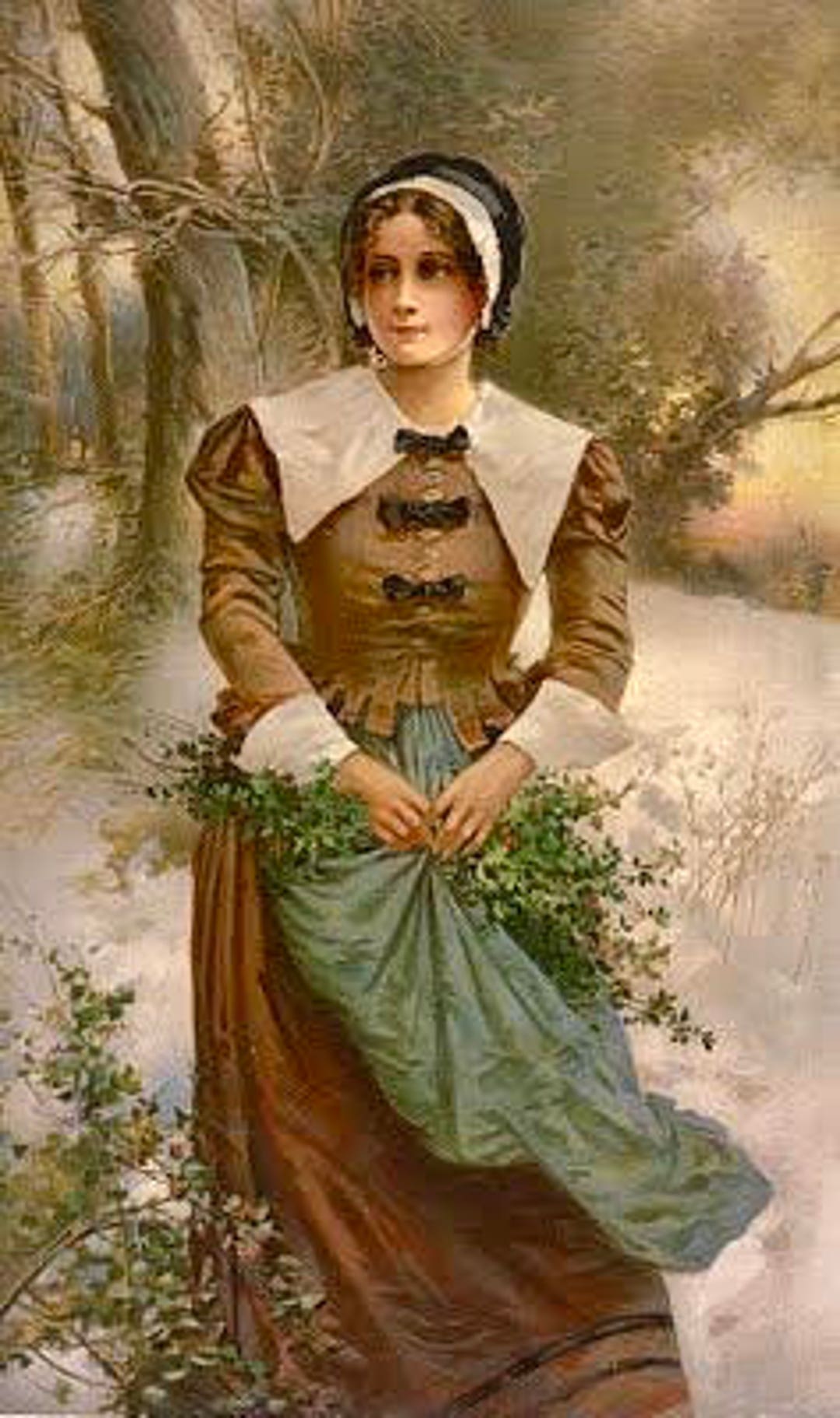 Victorian Vintage Thanksgiving Puritan Pilgrim Woman Graphic Image Art ...