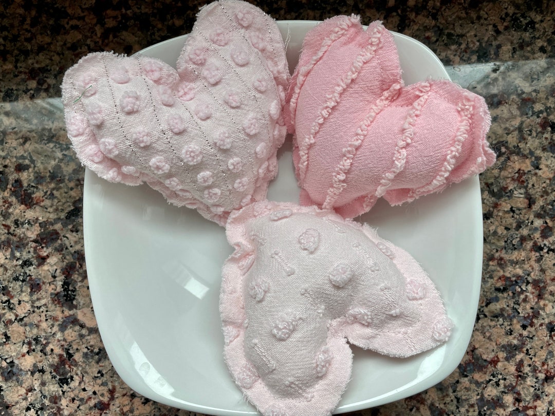 Primitive Set of Three 3 Pink Vintage Chenille Heart Fabric Dough Bowl ...
