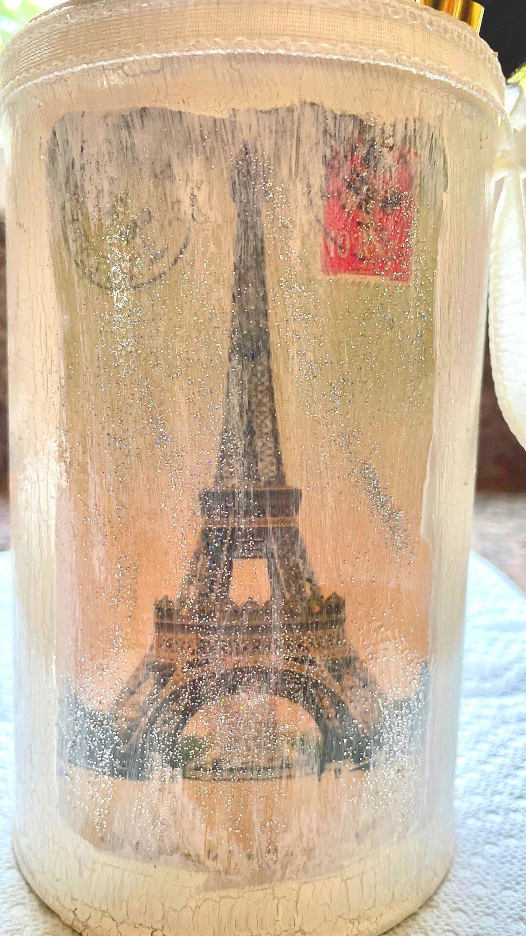 Eiffel Tower Decoupage Tin Can: Paris Pink Roses Shabby Chic Organizer ...
