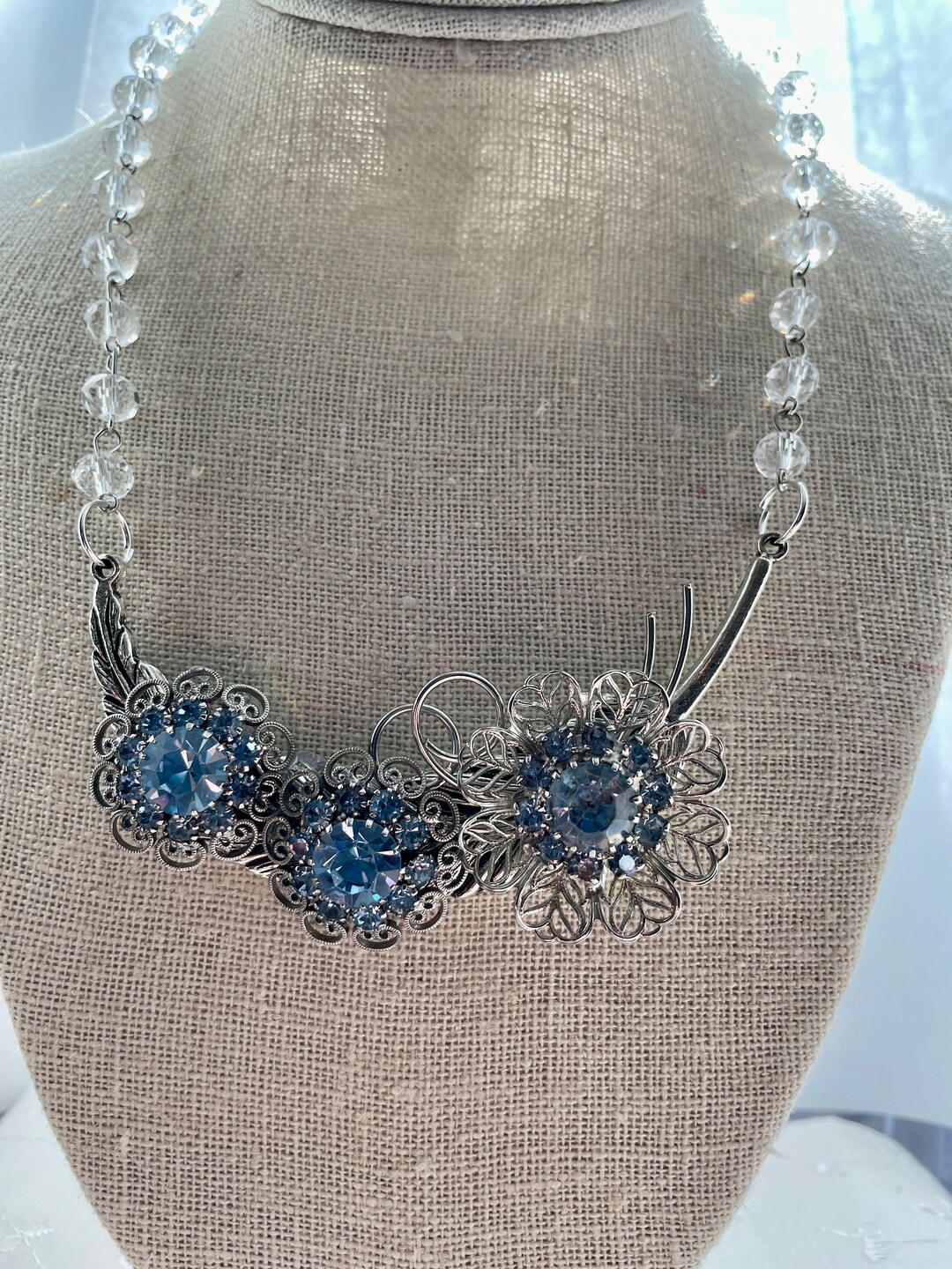 Vintage Repurposed Vintage Blue Daisy Flower Rhinestones Upcycled ...