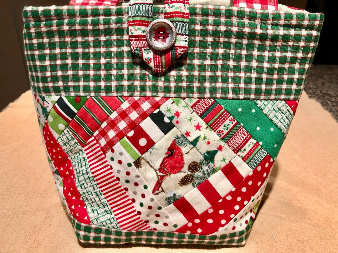 Christmas Cardinal Red Bird Green Patchwork Tote Bag Handmade - Etsy