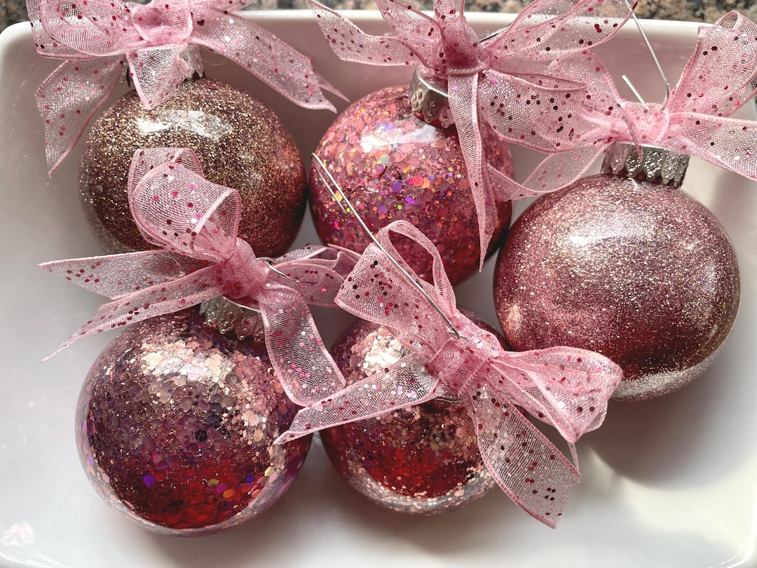 Mauve Pink Glitter Christmas Ornaments Set of 5 Doodaba Barbiecore - Etsy