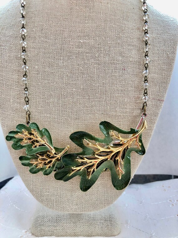 Vintage Repurposed Vintage Green Enamel Oak Leaves Up… - Gem
