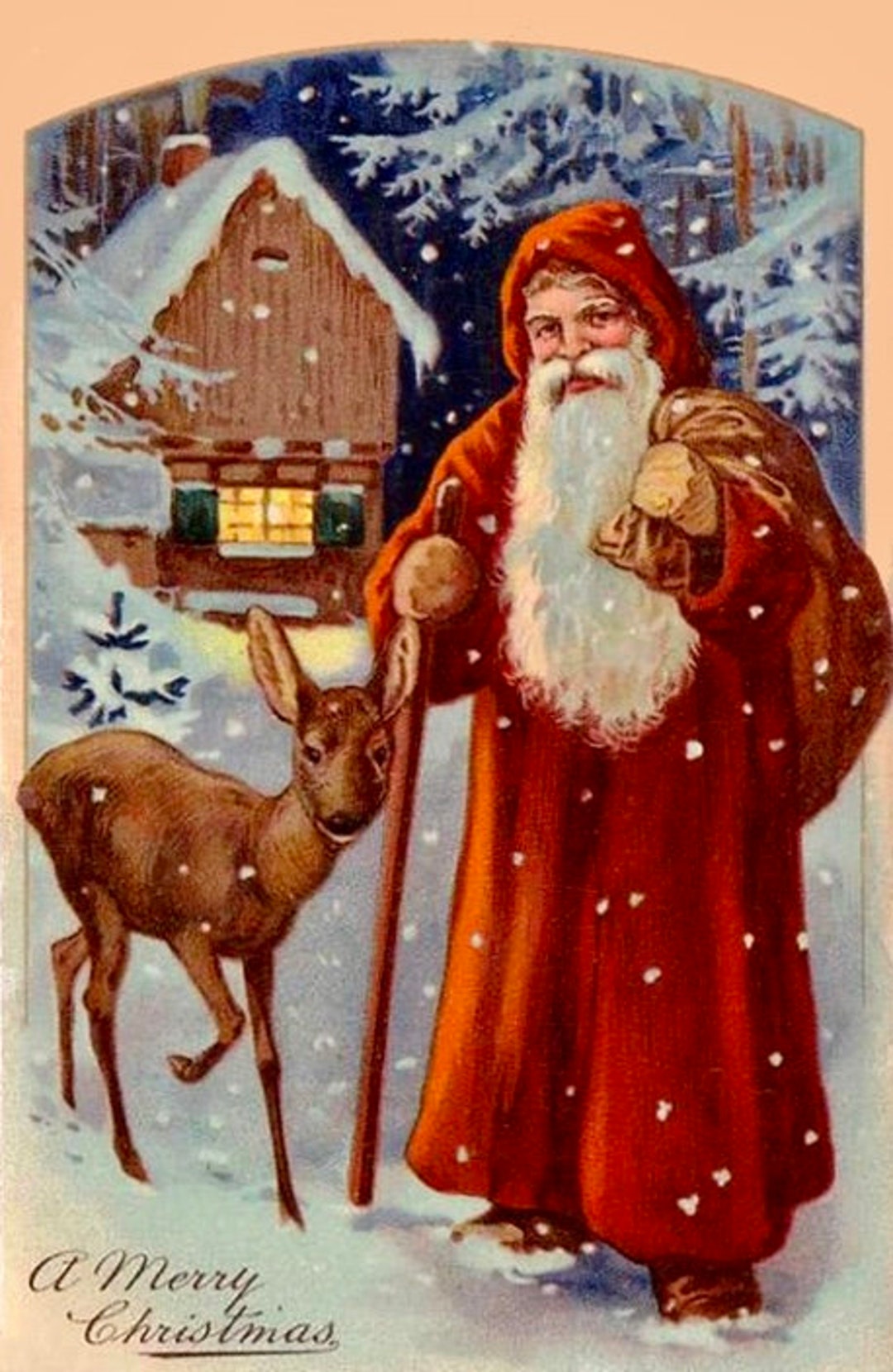 Vintage Victorian Santa Claus Reindeer Christmas Graphic Image Art ...
