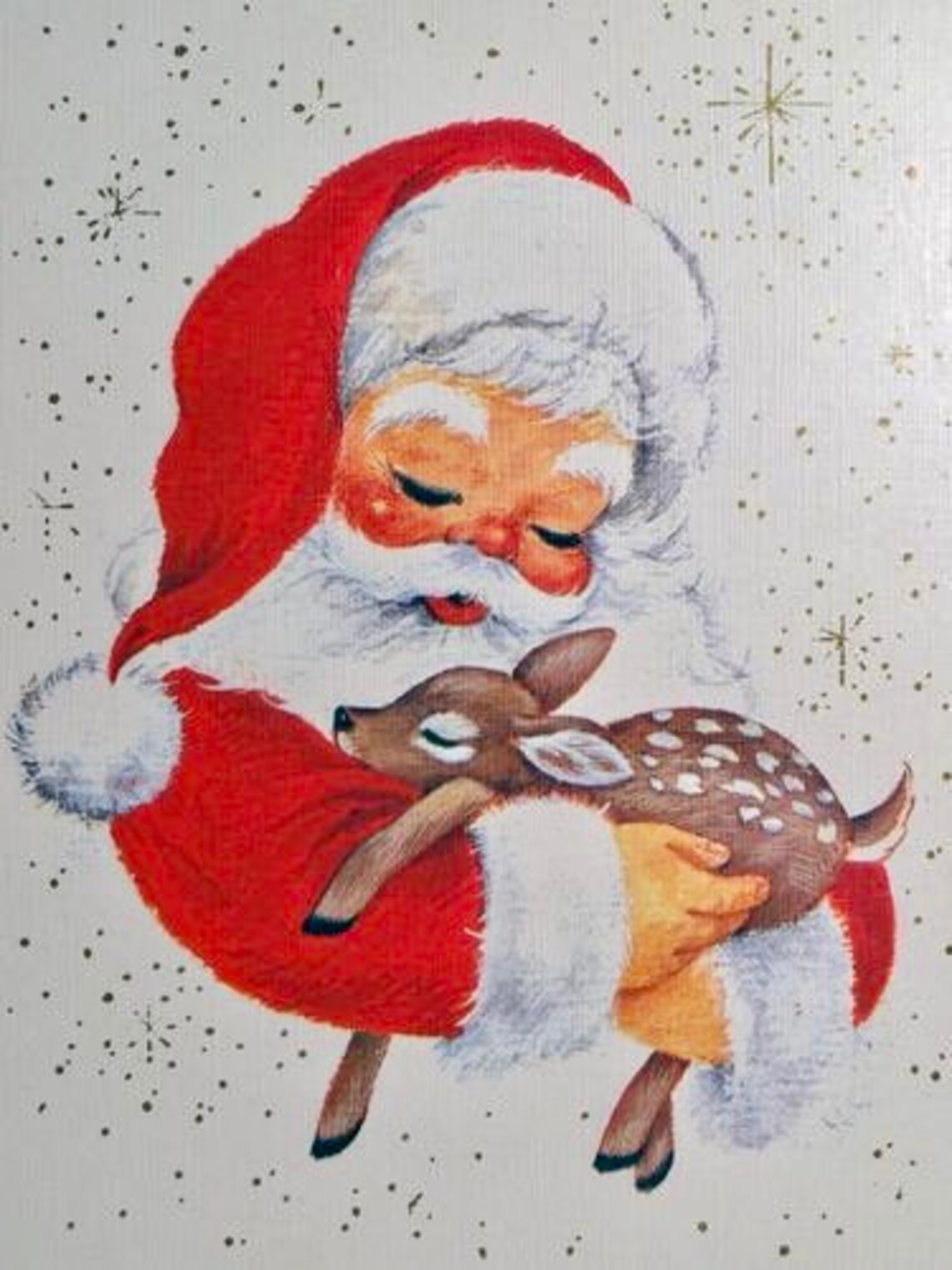 Vintage Santa Claus Deer Bambi Christmas Graphic Image Art - Etsy