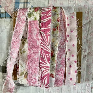Pink Mauve Primitive Rag Ribbon Tattered Trim Cottage Craft Fabric ...