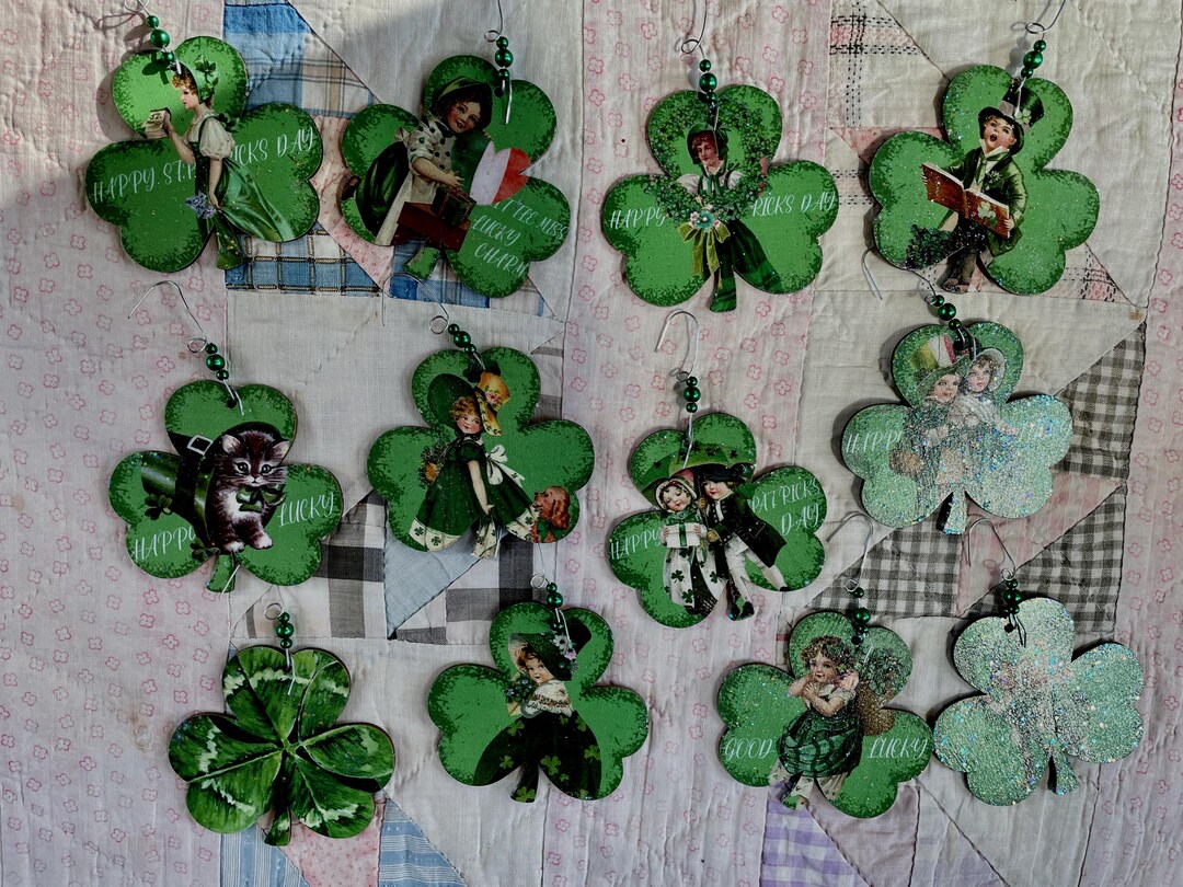 Handmade Shabby Chic Shamrock Ornaments: Holographic Glitter, Green ...