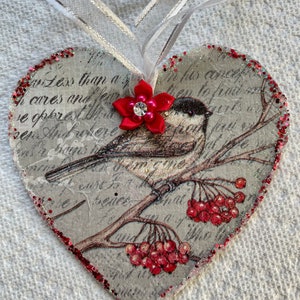 Vintage Christmas Winter Bird Chickadee Script Image Decoupaged ...