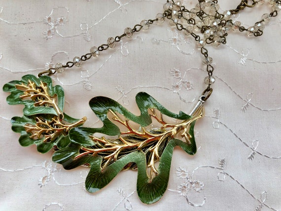 Vintage Repurposed Vintage Green Enamel Oak Leaves Up… - Gem