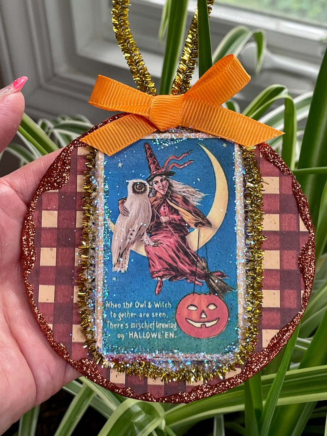 Vintage Victorian Halloween Witch Owl Moon Image Decoupaged Ephemera ...