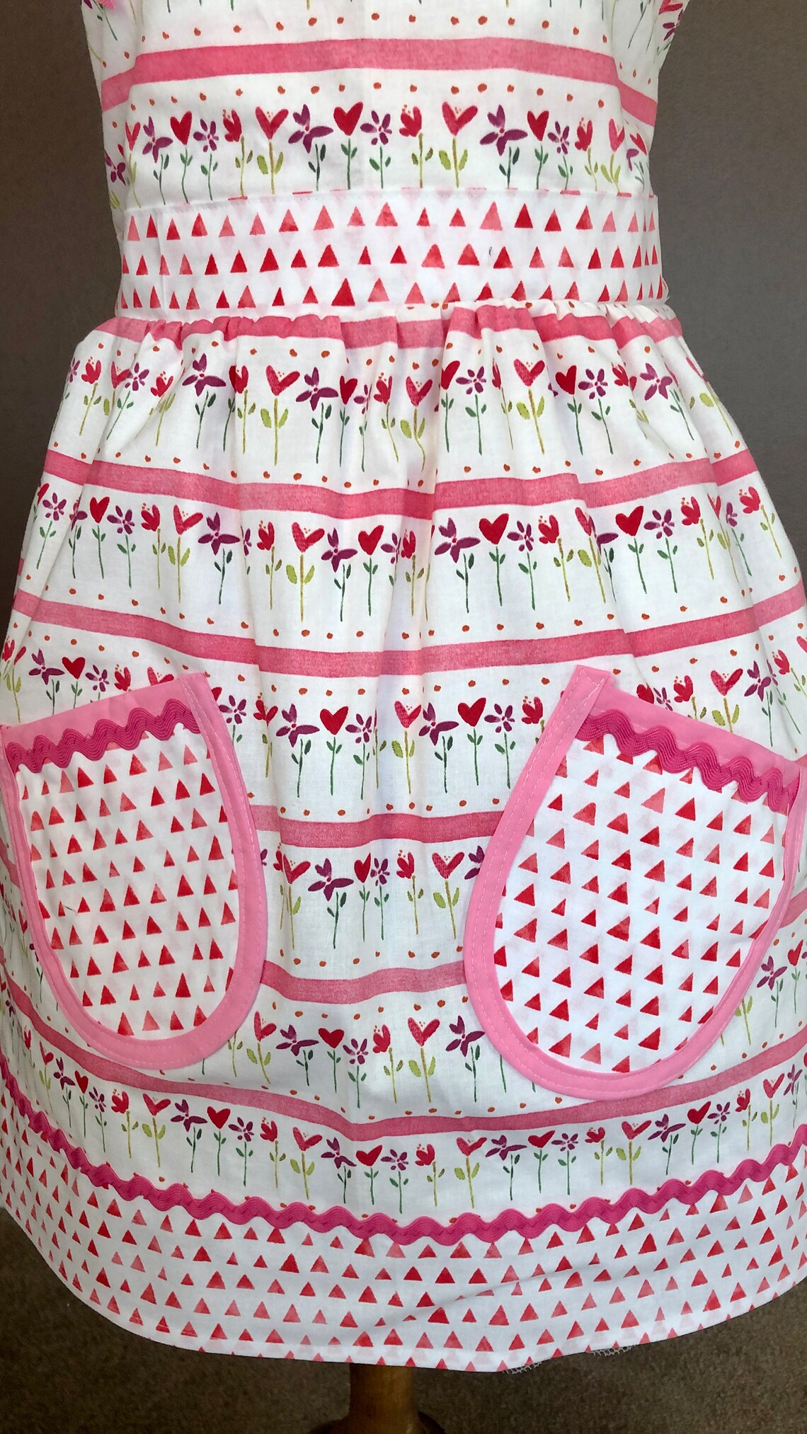 Valentine Pink Heart Flowers Full Vintage Style Ruffle Apron - Etsy