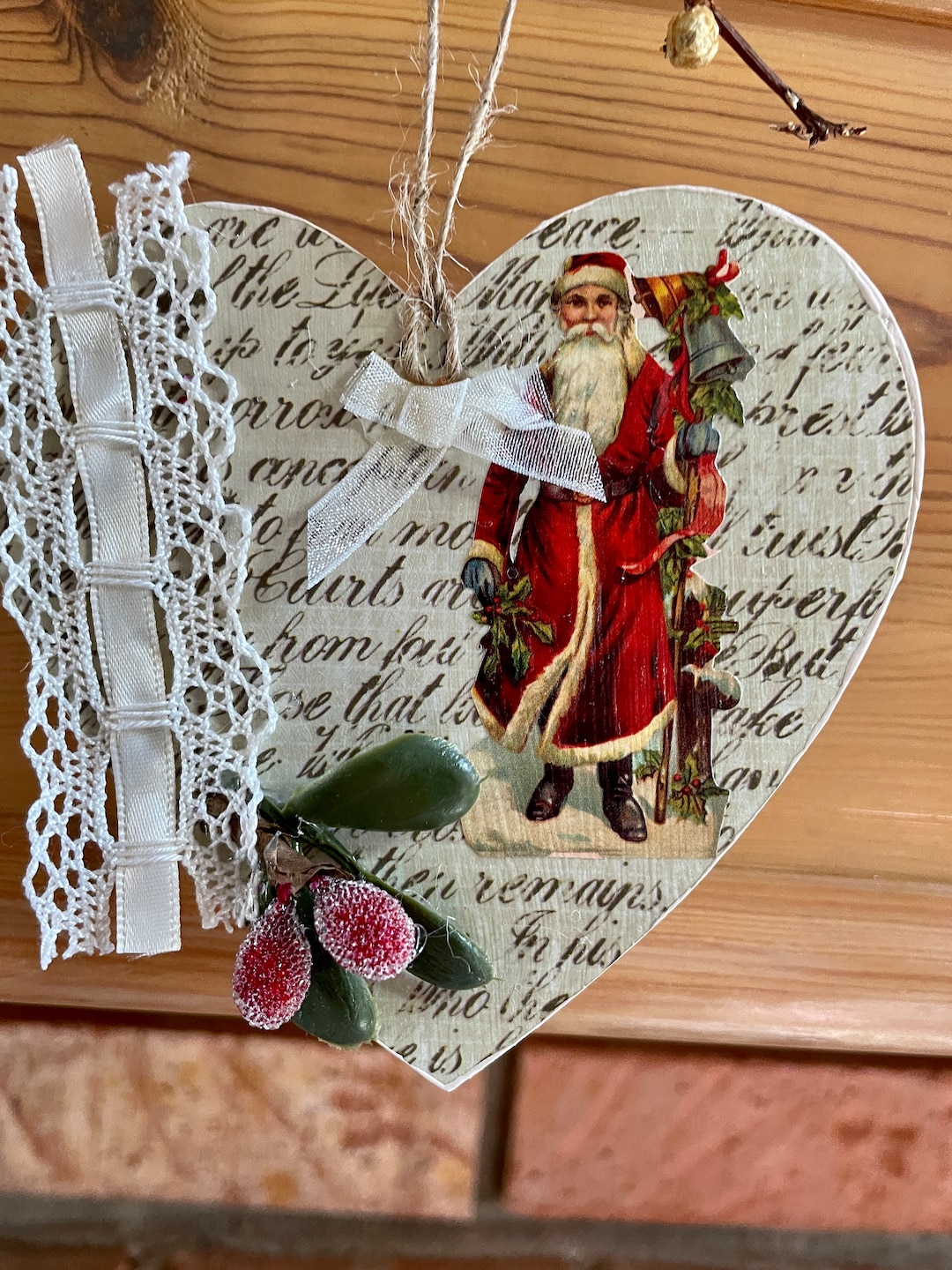 Vintage Christmas Santa Claus Script Words Scrap Relief Die Cut ...