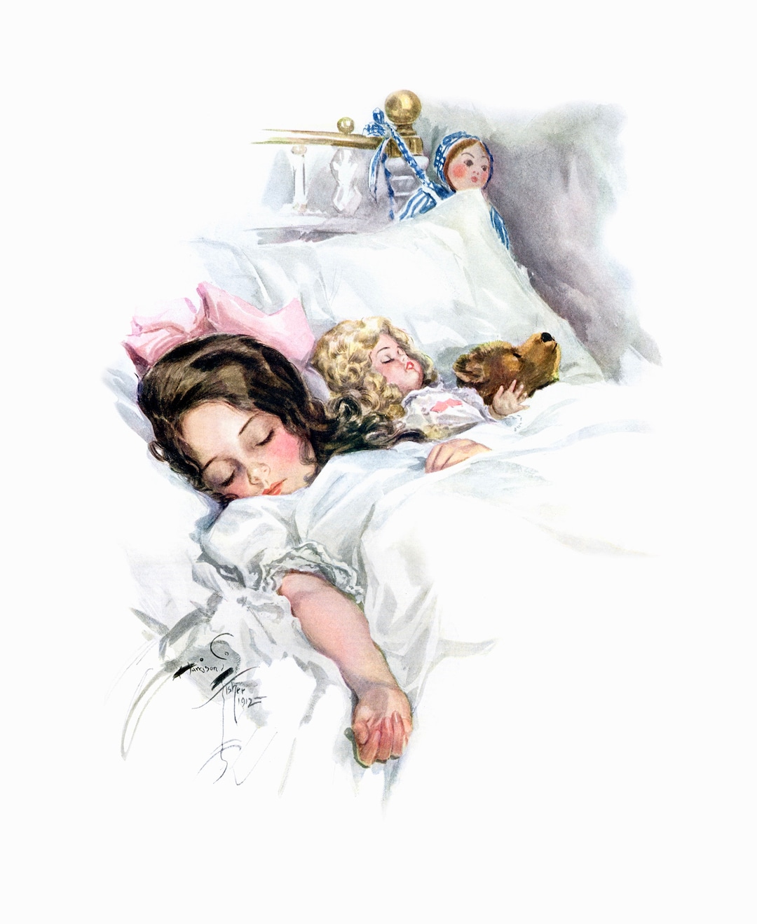 Vintage Victorian Harrison Fisher Sleeping Girl Pink Graphic Image Art ...