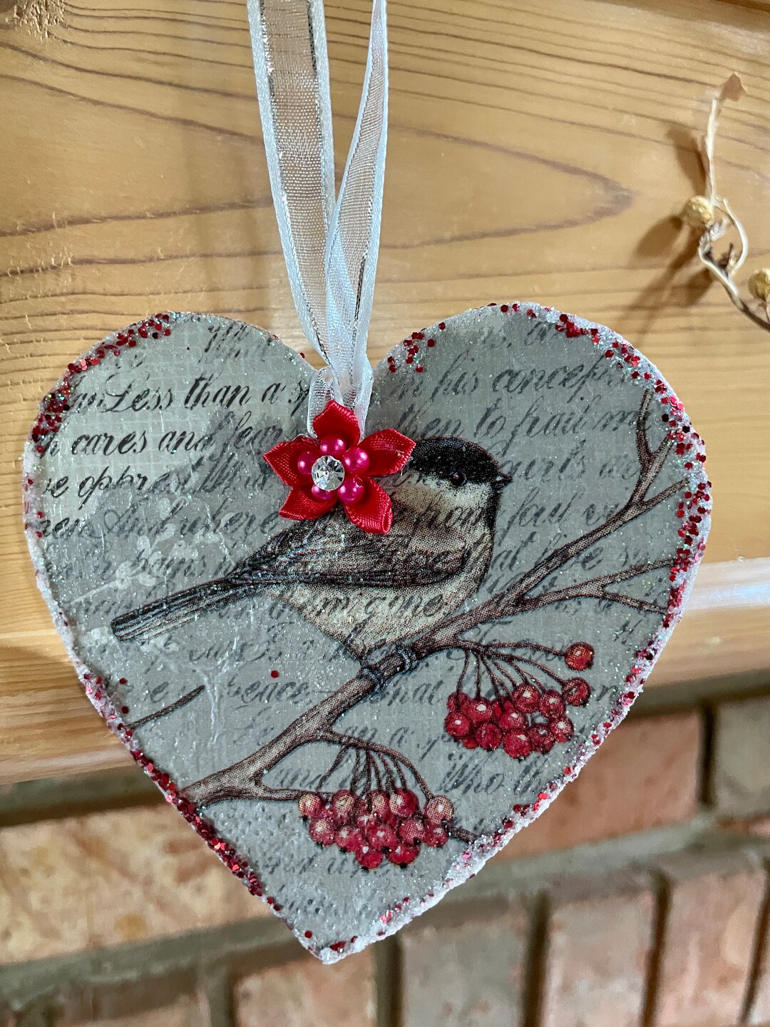 Vintage Christmas Winter Bird Chickadee Script Image Decoupaged ...