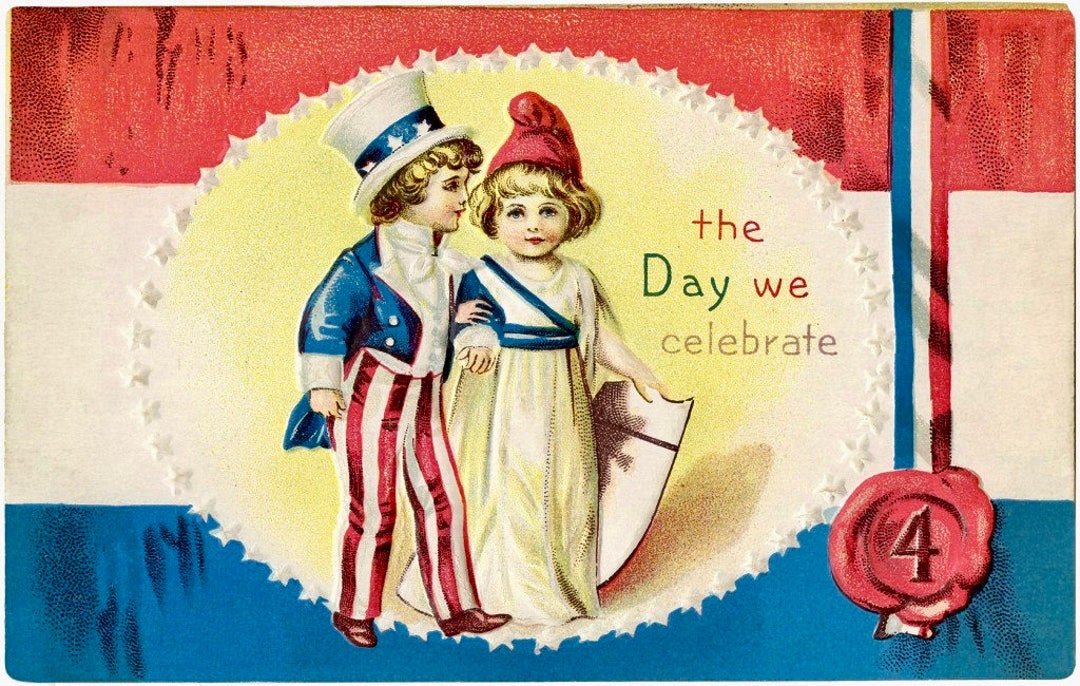 Vintage Victorian Patriotic Fourth of July 4th Graphic Image Art Fabric ...
