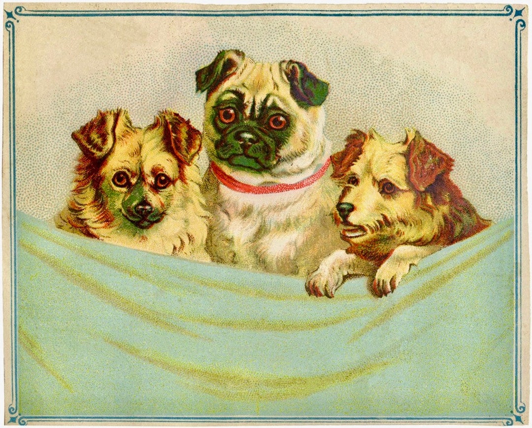Vintage Victorian Dogs Puppies Graphic Image Art Fabric Block Doodaba ...