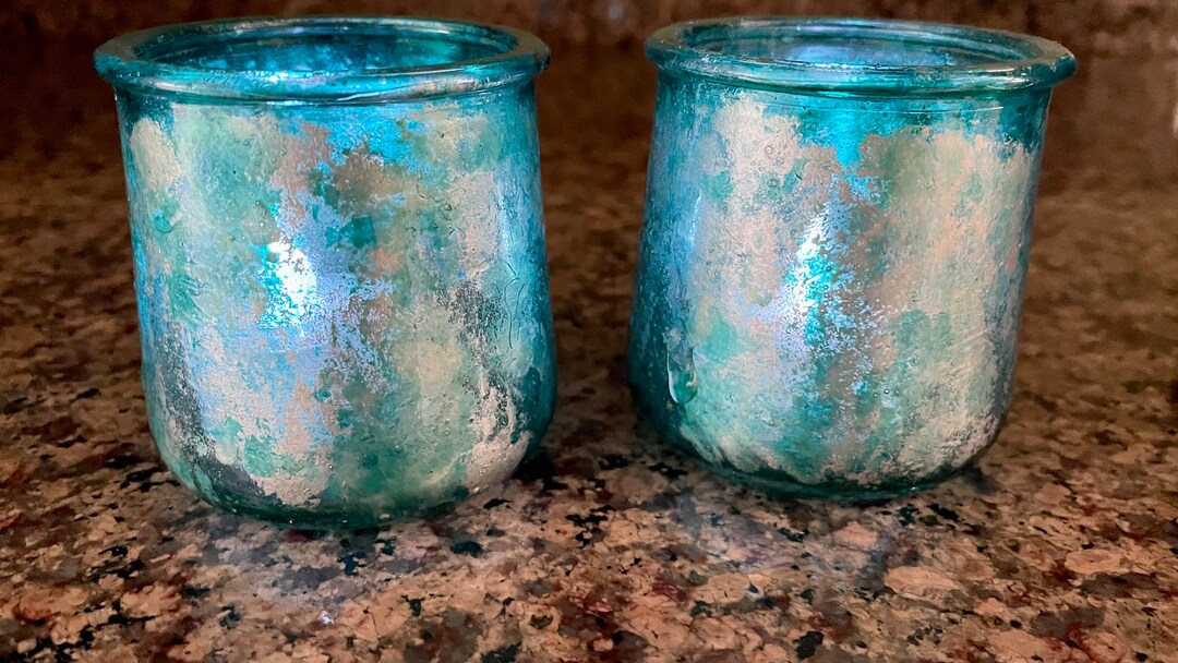 Turquoise Peacock Teal Silver Hand Painted Upcycled Recycled Repurposed ...