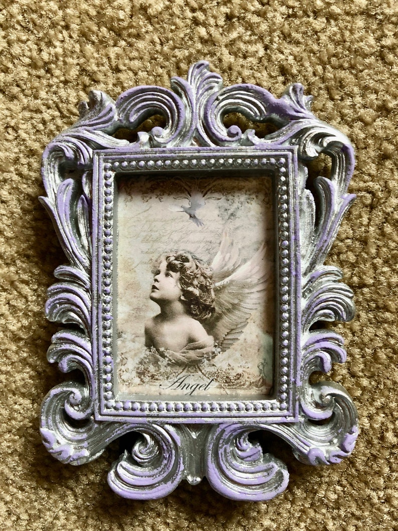 Angel Vintage Image Miniature Mini Silver Frame Tier Tray Shabby Chic ...