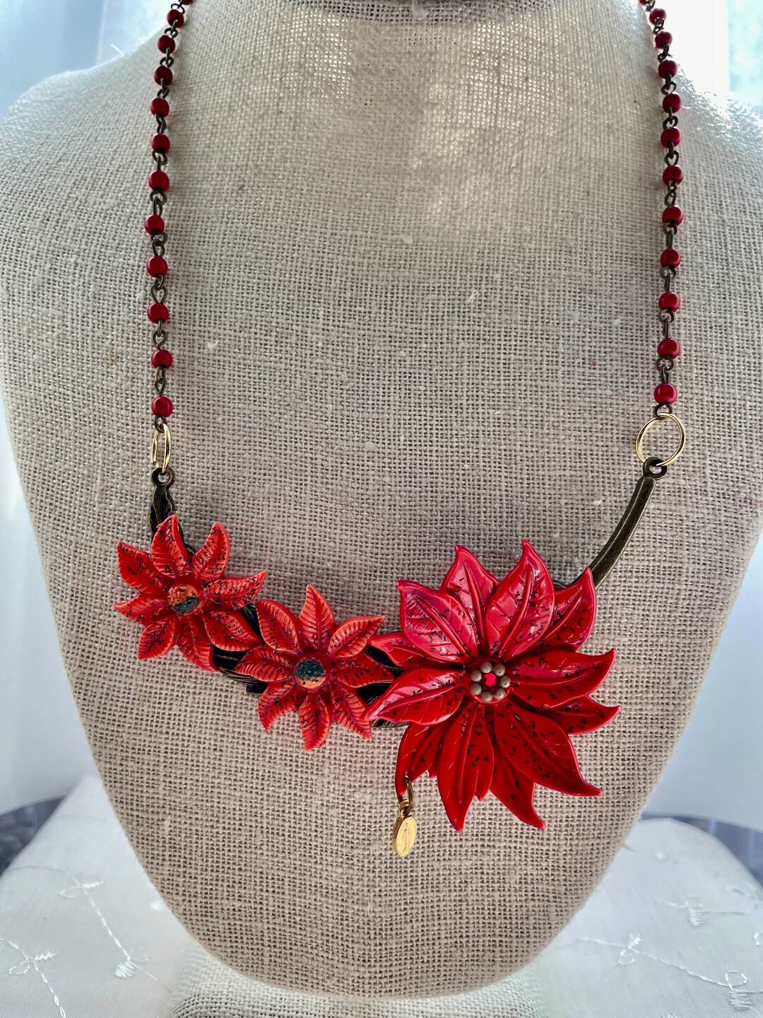 Vintage Repurposed Vintage Celluloid Christmas Red Poinsettias Upcycled ...