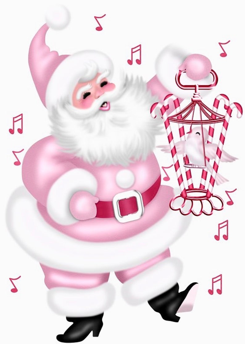 Vintage Santa Claus Pink Candy Canes Bird Christmas Graphic - Etsy