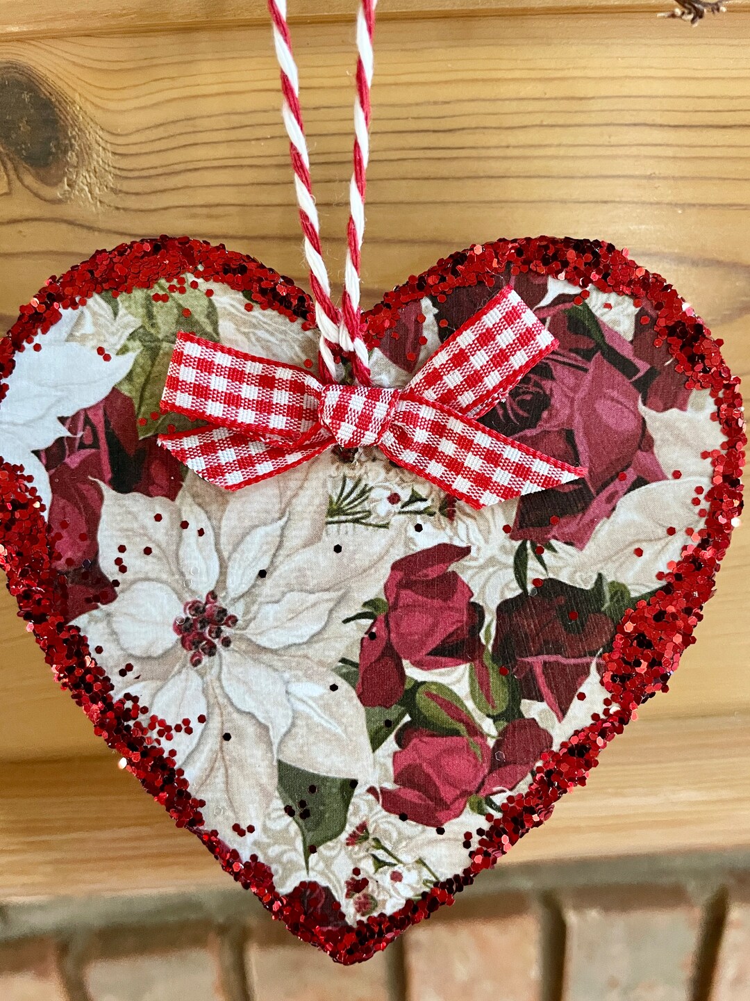 Shabby Chic Red Ivory Christmas Roses Poinsettias Image Decoupaged ...