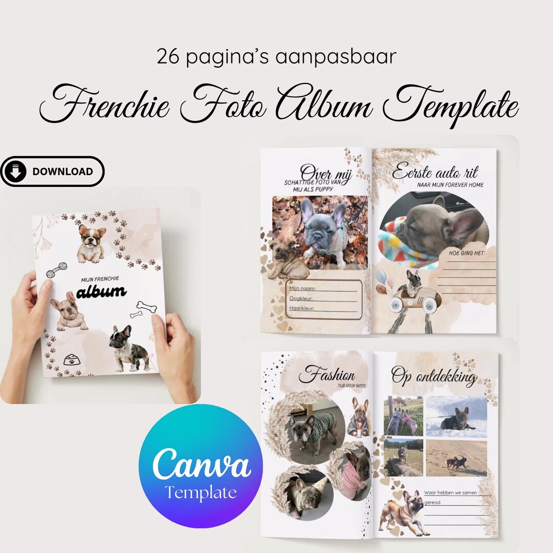 French Bulldog Photo Album | Personalized Photo Album Template | Dog ...
